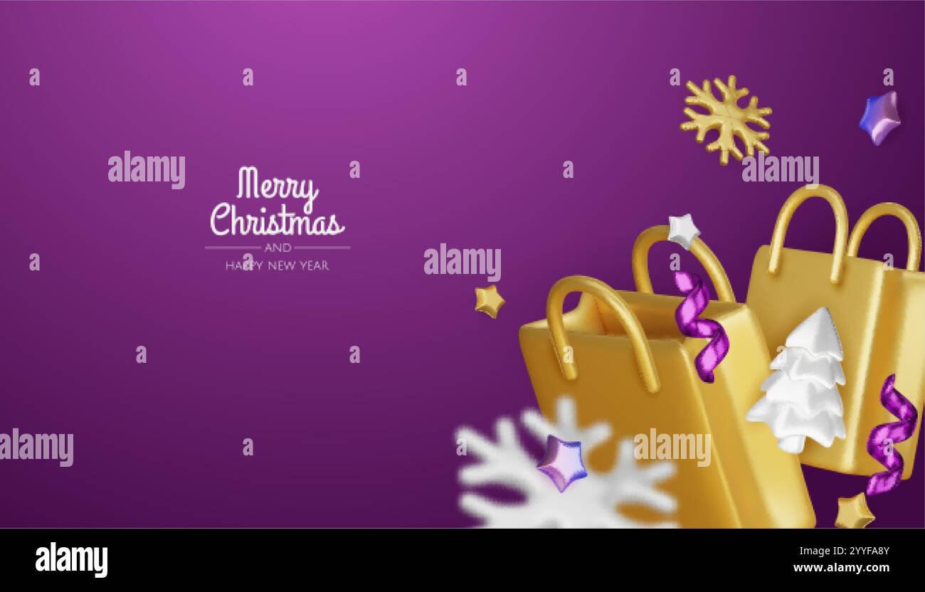 Christmas and New Year Sale. Bright realistic 3d holiday object design ...