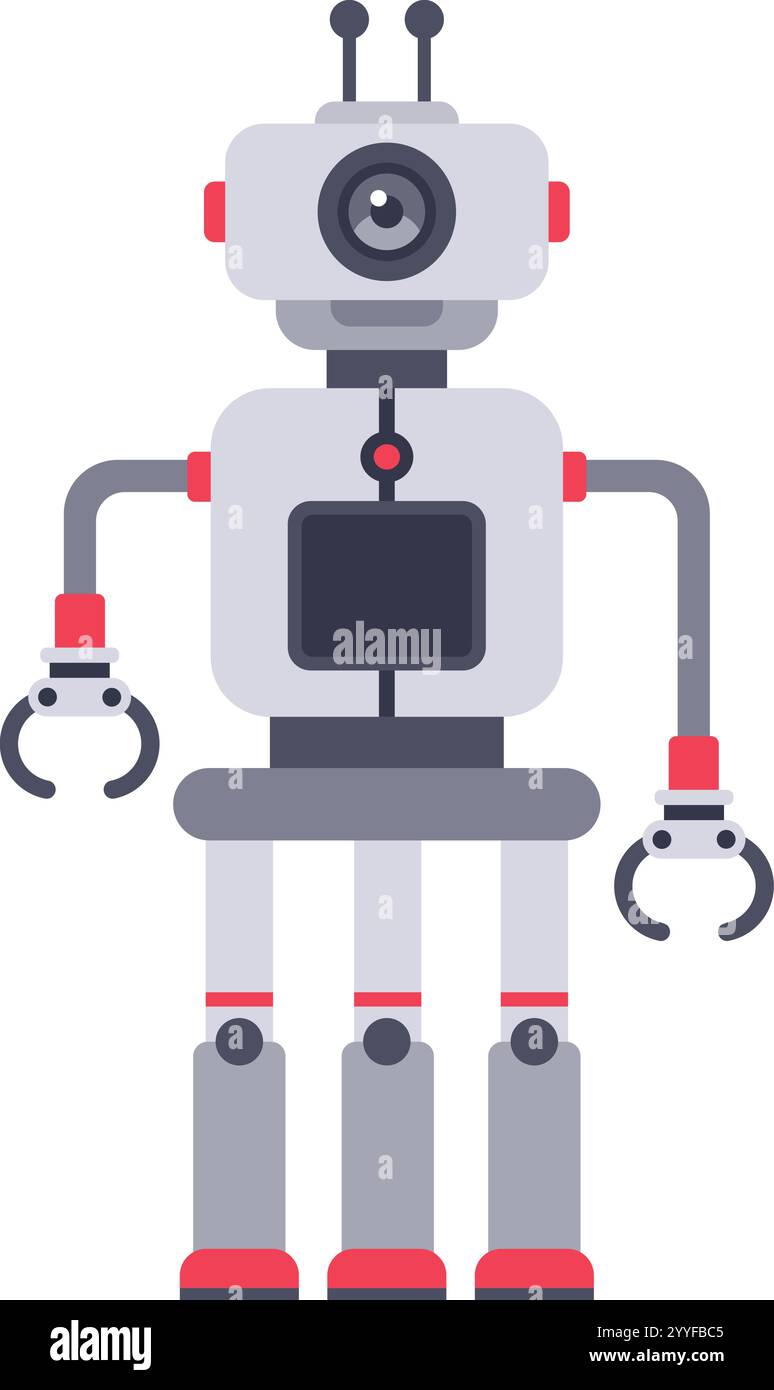 Futuristic robot standing on three legs with mechanical arms holding ...