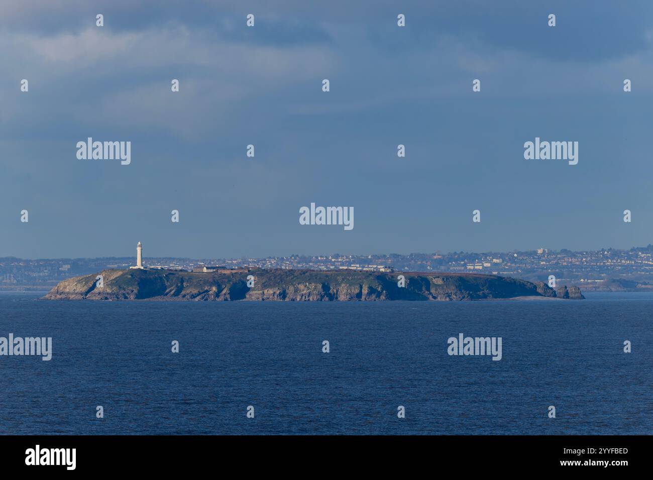 Flat Holm with the Welsh coast in the background Stock Photo - Alamy