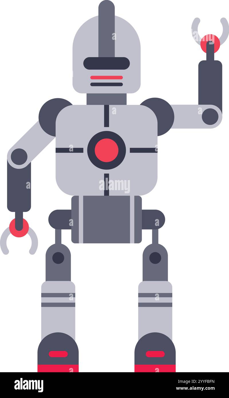 Friendly gray and red robot waving and greeting with an extended ...