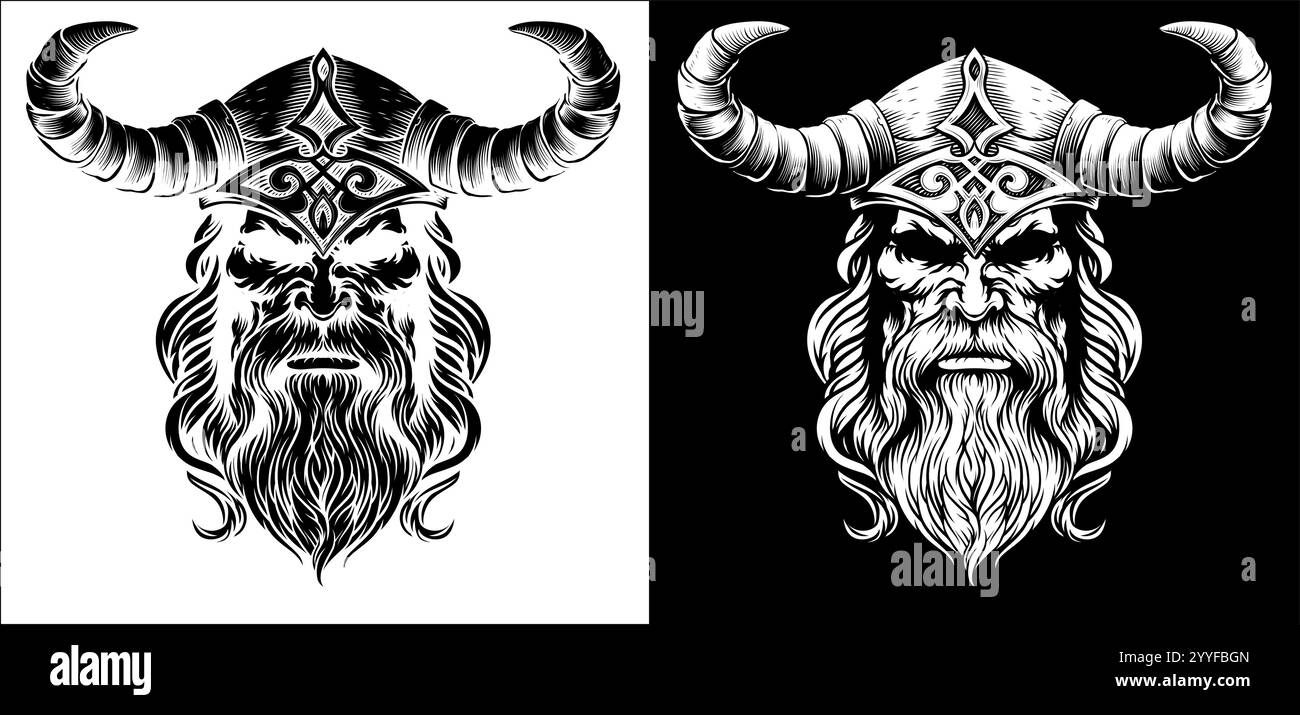 Viking Warrior Man Strong Mascot Face in Helmet Stock Vector Image ...