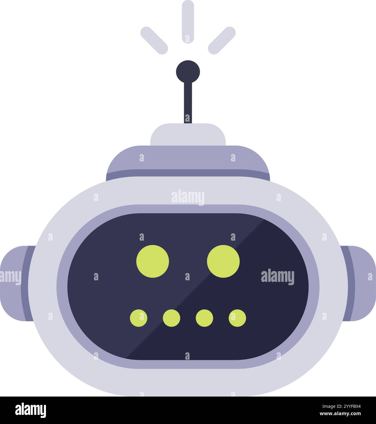 Friendly and futuristic robot receives data, transmitting a signal with ...