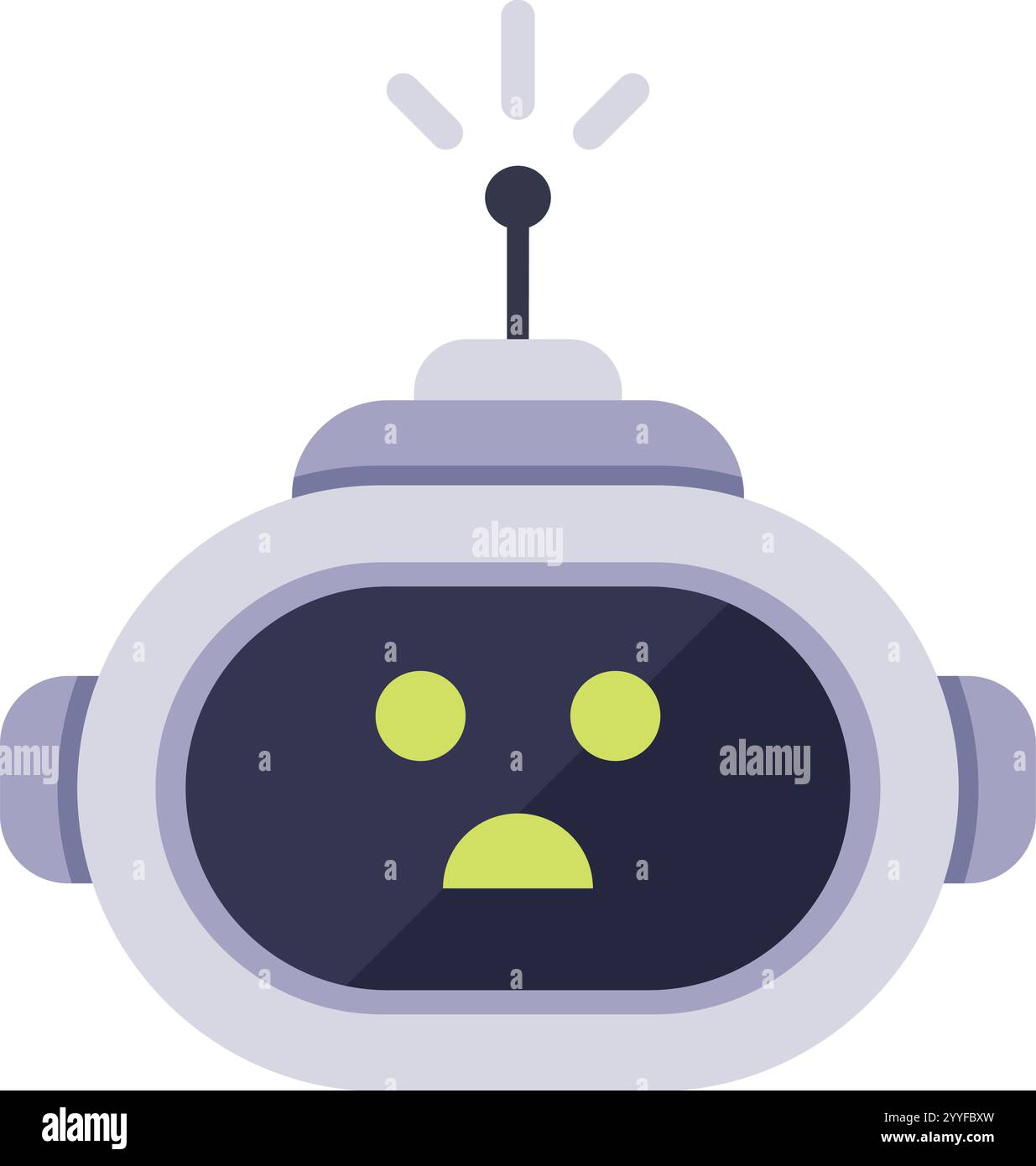 Modern robot showing concern with flashing antenna, artificial ...