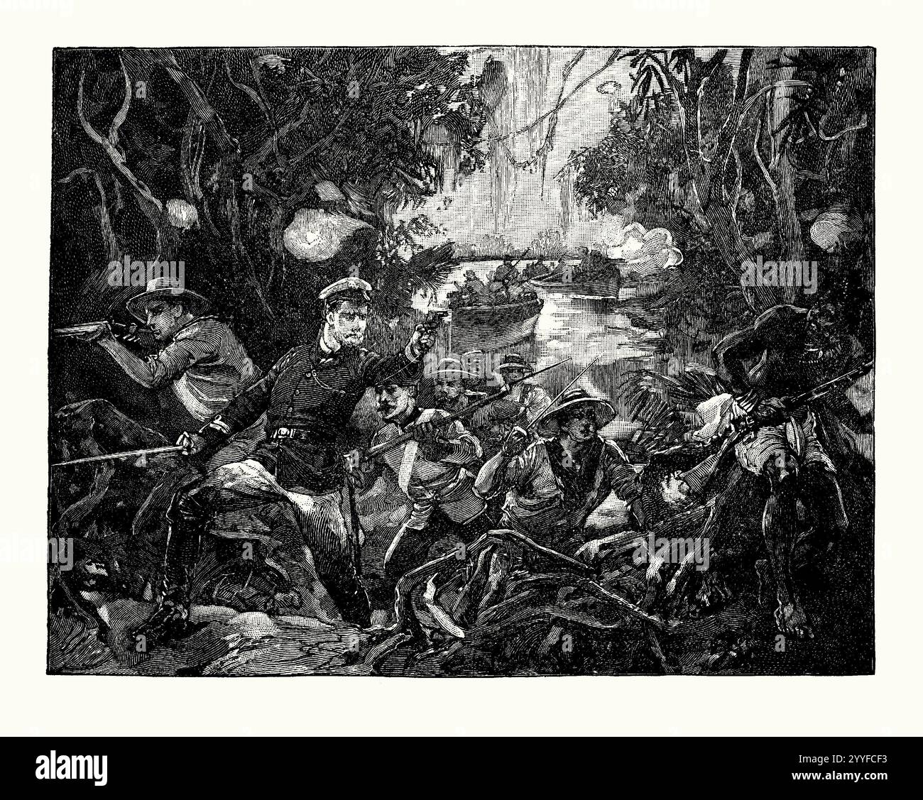 An old engraving of British naval ‘Bluejackets’ clearing out pirates in ...