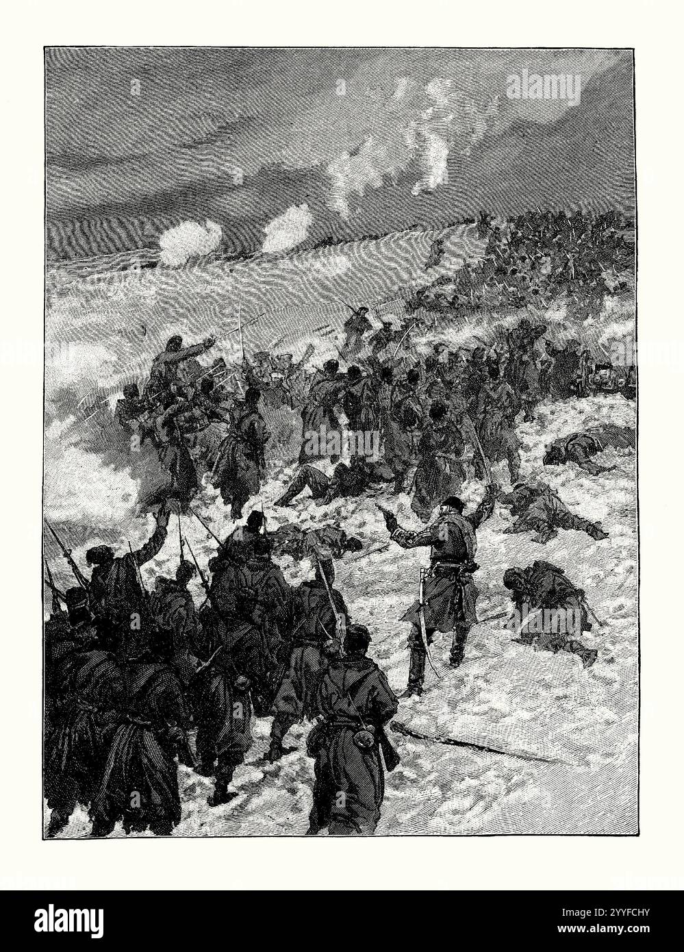 An old engraving of a Russian attack during the siege of Plevna (Pleven ...