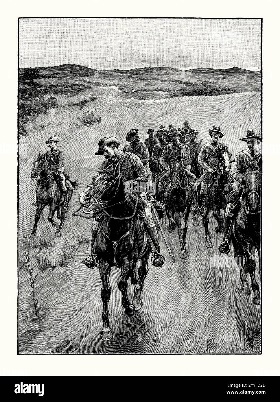An old engraving of British South African cavalry in Matabeleland ...