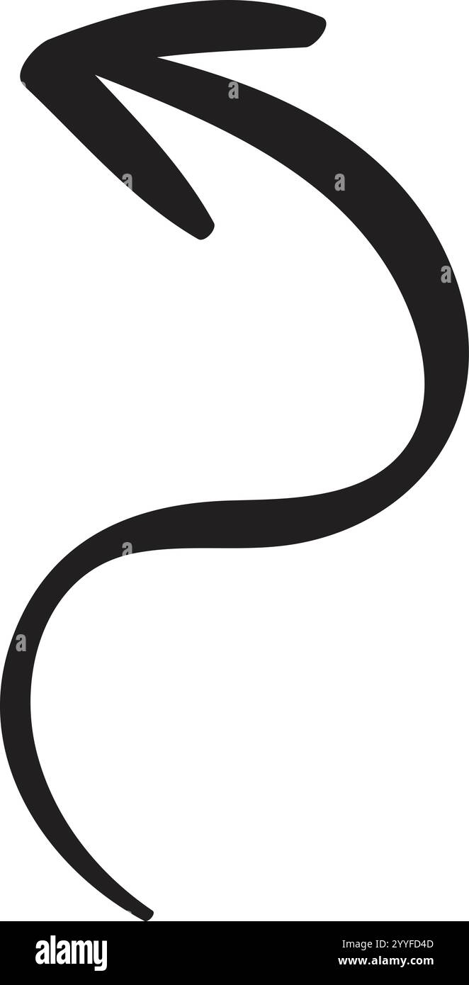 Simple black arrow pointing left and curving downwards, featuring a ...