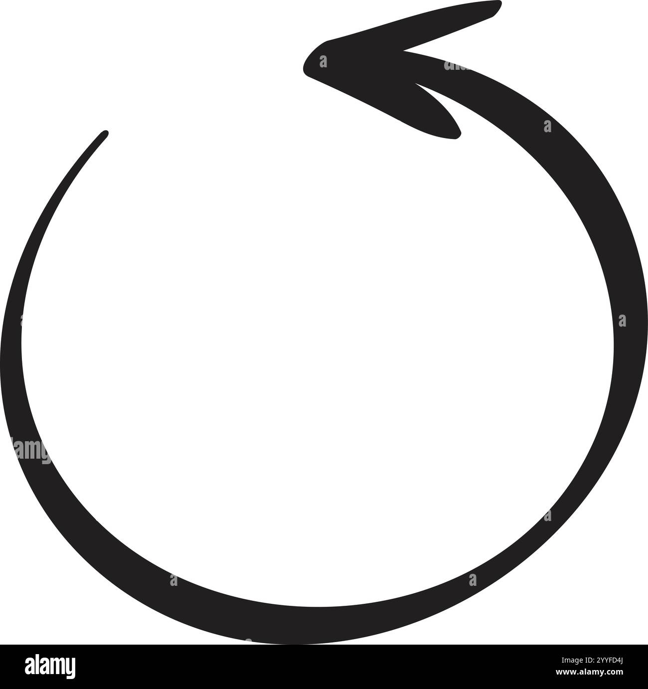 Hand drawn circular arrow completing a full 360 degree turn, representing an endless cycle of ...