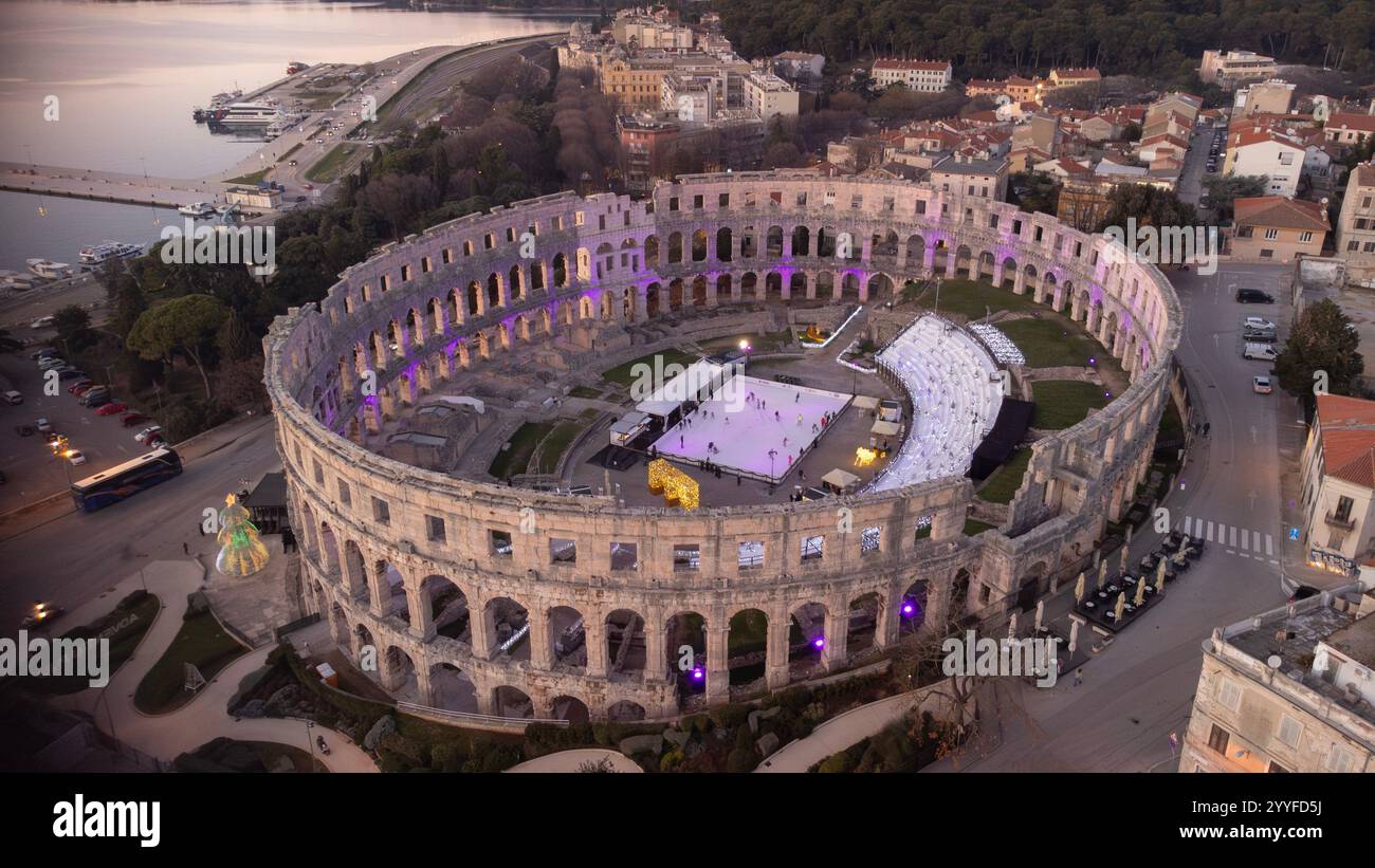 Pula, Hrvatska. 12th Dec, 2024. Aerial view of Advent in the Pula ...
