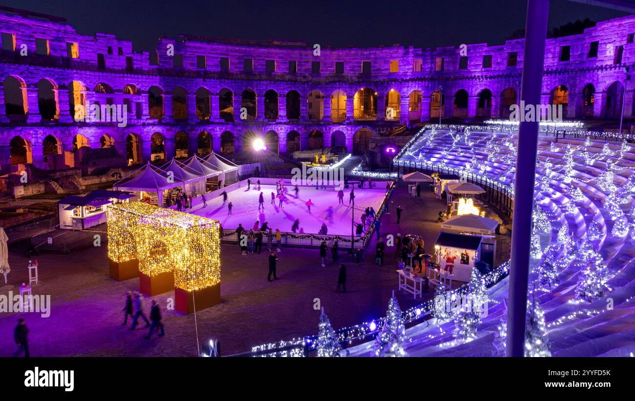 Pula, Hrvatska. 12th Dec, 2024. Aerial view of Advent in the Pula ...