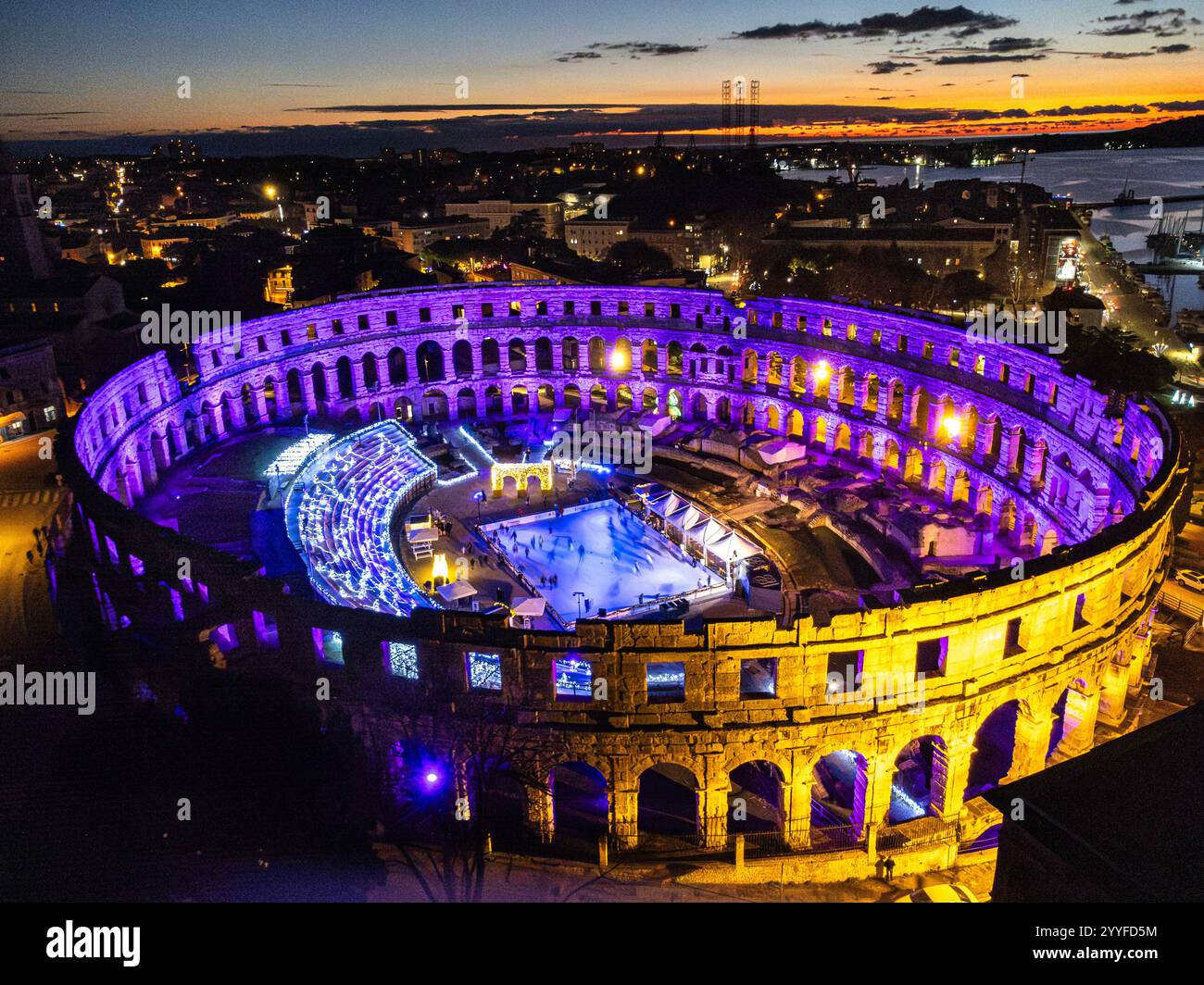 Pula, Hrvatska. 11th Dec, 2024. Aerial view of Advent in the Pula ...