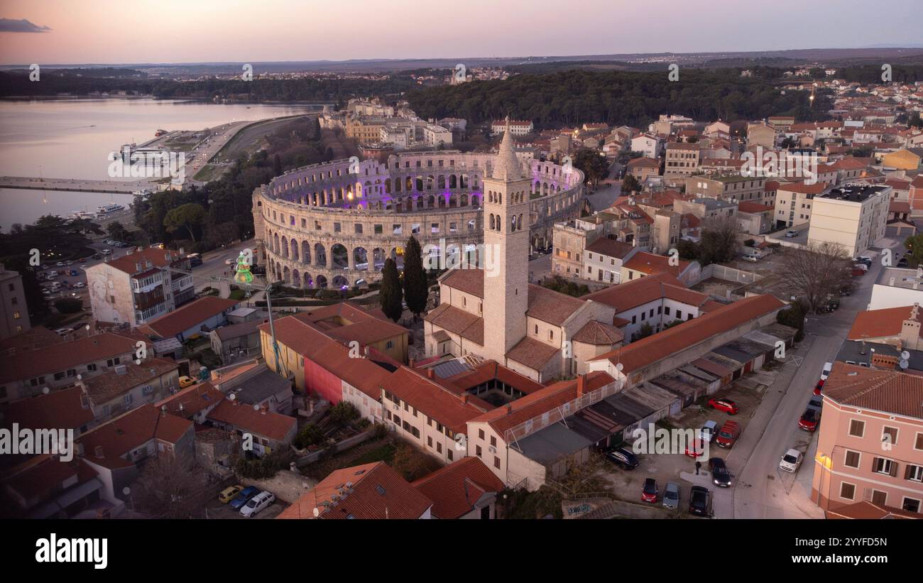 Pula, Hrvatska. 12th Dec, 2024. Aerial view of Advent in the Pula ...