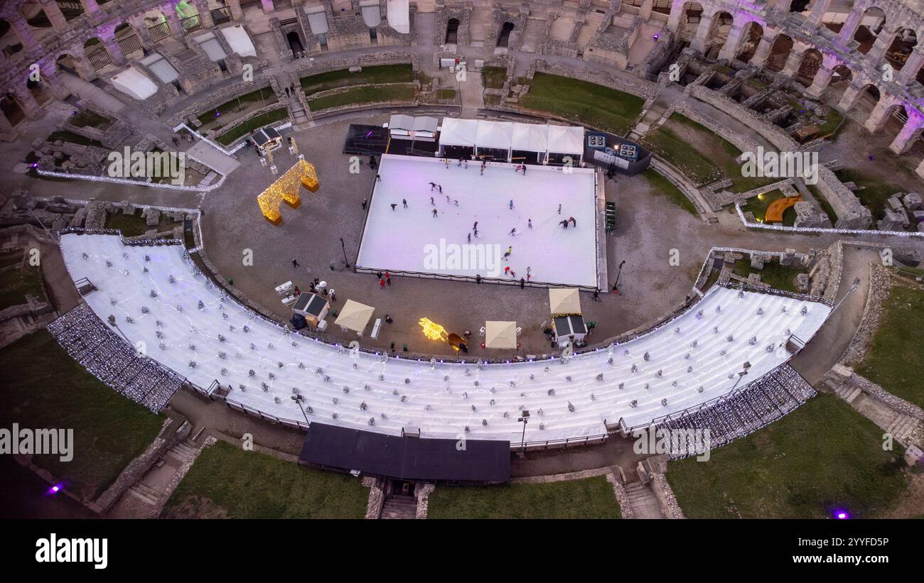 Pula, Hrvatska. 12th Dec, 2024. Aerial view of Advent in the Pula ...