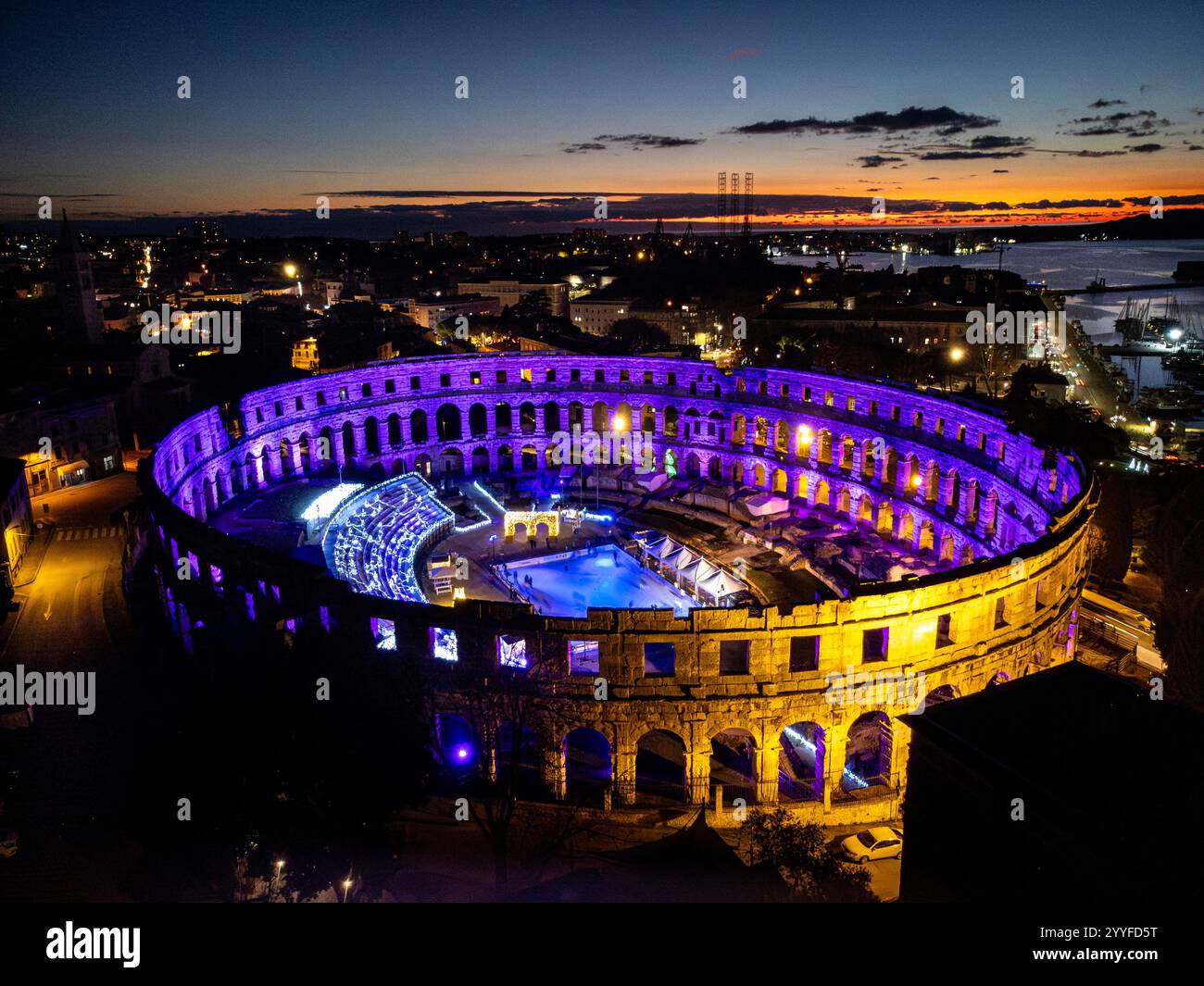 Pula, Hrvatska. 11th Dec, 2024. Aerial view of Advent in the Pula ...