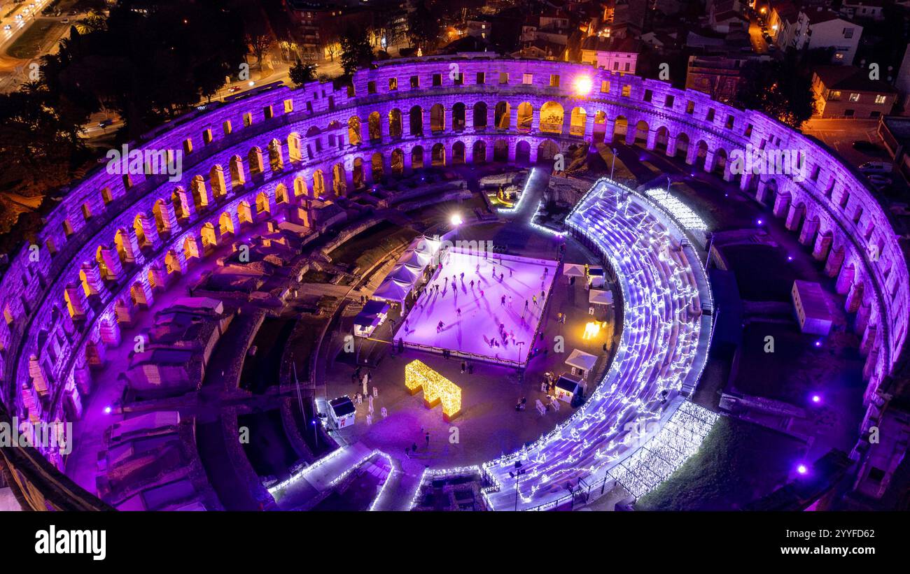 Pula, Hrvatska. 12th Dec, 2024. Aerial view of Advent in the Pula ...