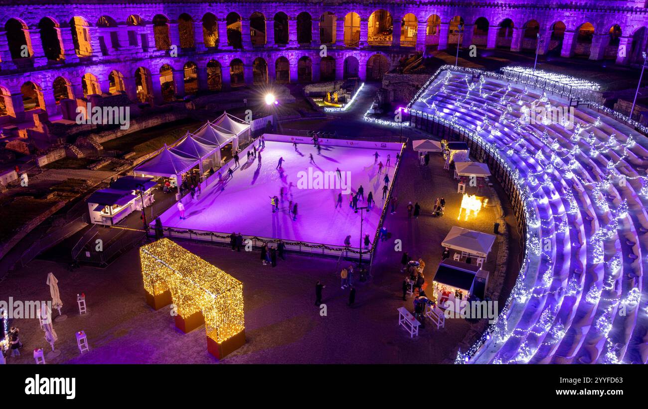 Pula, Hrvatska. 12th Dec, 2024. Aerial view of Advent in the Pula ...