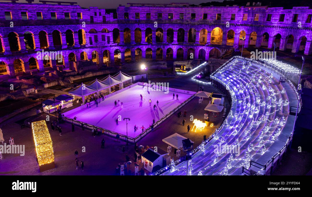 Pula, Hrvatska. 12th Dec, 2024. Aerial view of Advent in the Pula ...