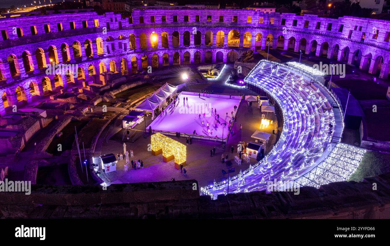 Pula, Hrvatska. 12th Dec, 2024. Aerial view of Advent in the Pula ...