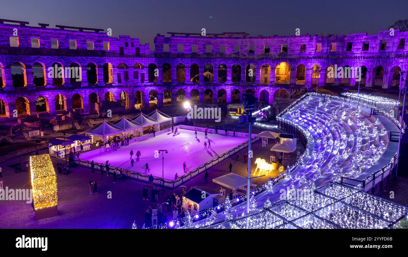 Pula, Hrvatska. 12th Dec, 2024. Aerial view of Advent in the Pula ...