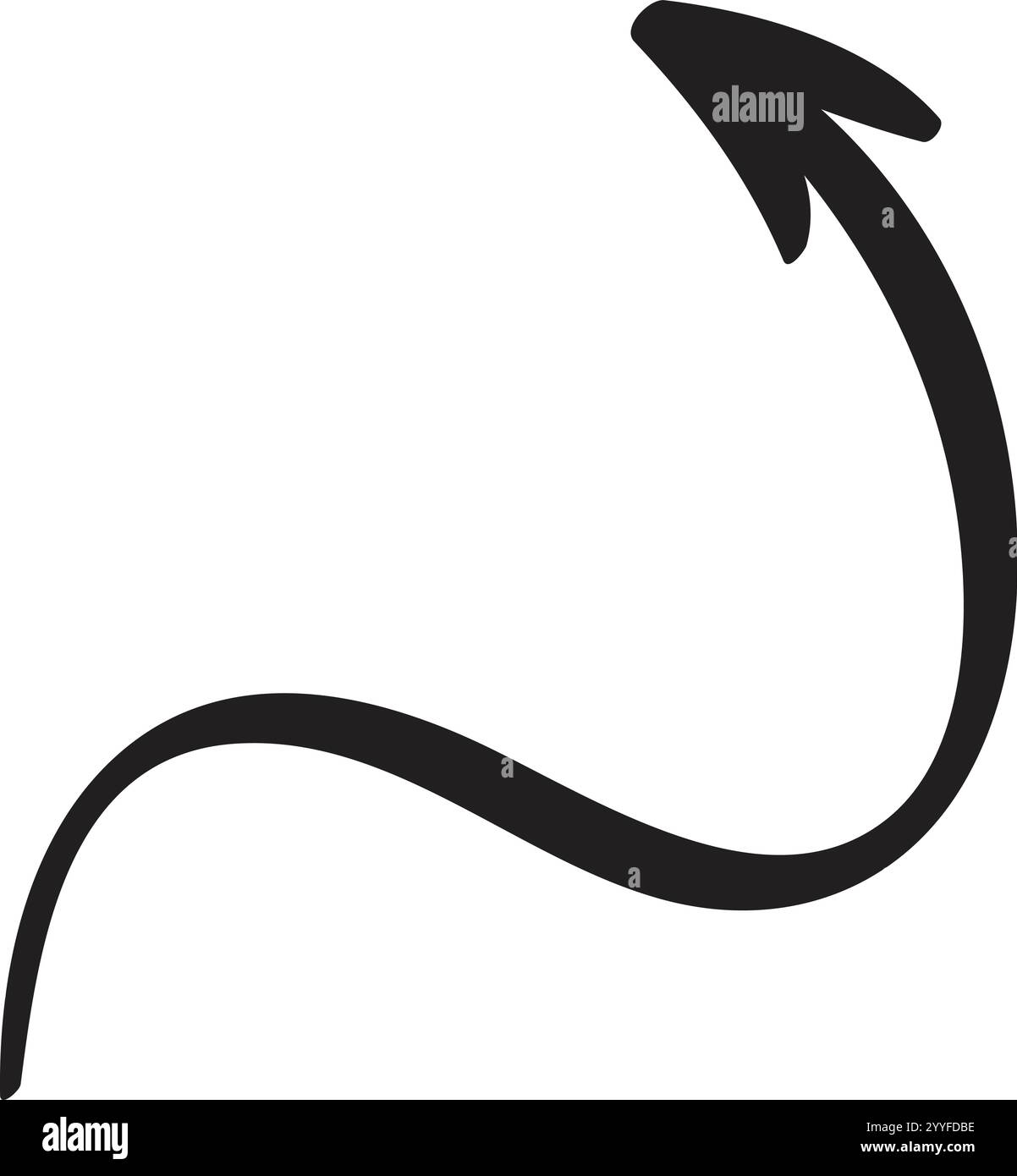 Hand drawn, black curved arrow pointing upwards, isolated against a ...