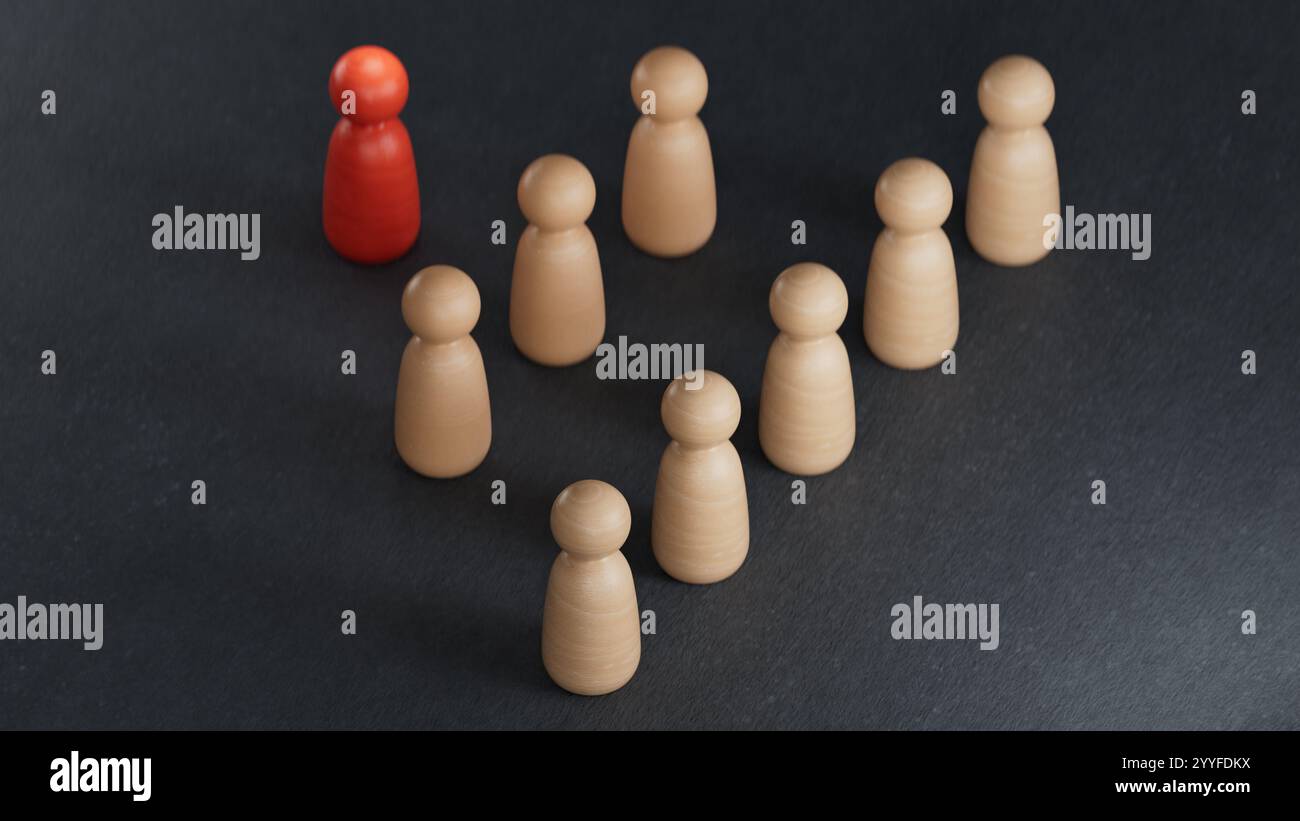 3D illustration of many pawns segmented in different categories. concept of customer ...