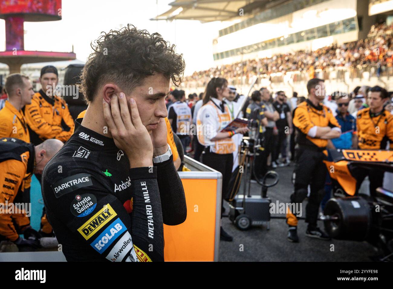 Yas Island, Abu Dhabi. 6-8 December 2024. F1 Abu Dhabi Grand Prix. Lando Norris, Mclaren, on ...