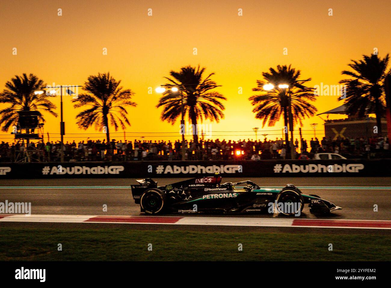 Yas Island, Abu Dhabi. 6-8 December 2024. F1 Abu Dhabi Grand Prix. Lewis Hamilton, Mercedes ...