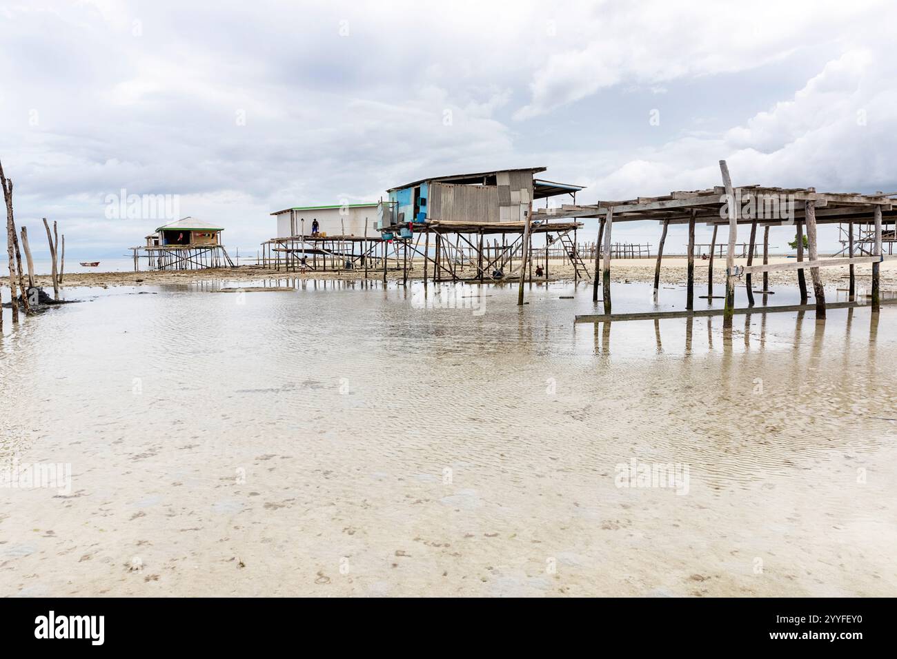 Wooden traditional Houses on stilts of sea nomads, bajau laut people on ...