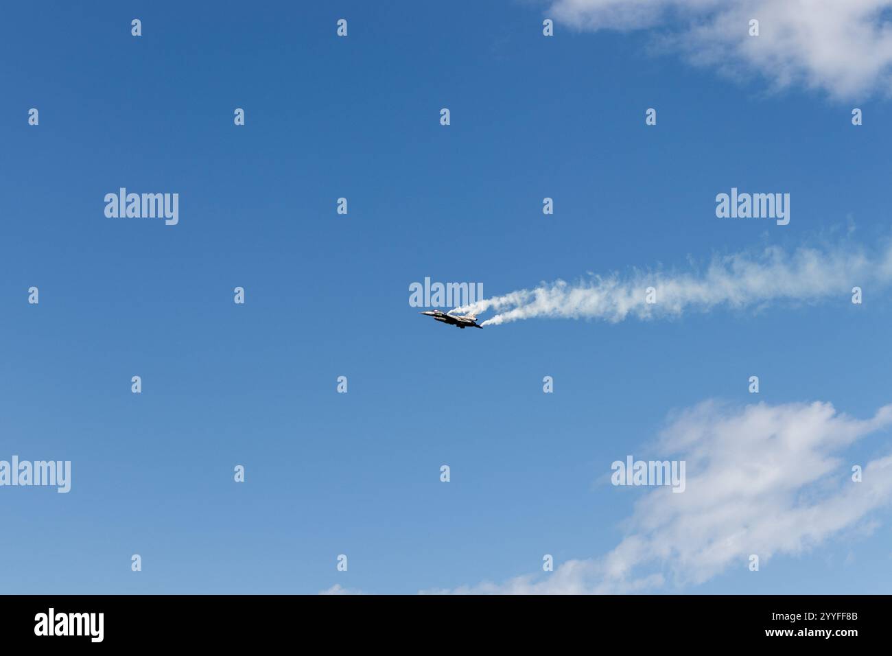Demonstration fighter aircraft maneuvering in the sky of Heraklion ...