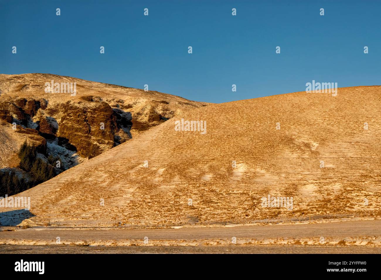 View of hill range landscape with blue sky on Vik village. The ...