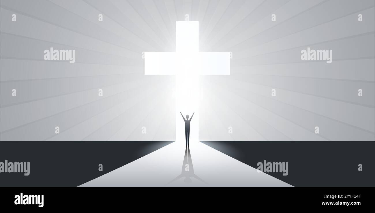 Christian Cross Symbol with Standing Man Sign of Crucifix, Easter ...