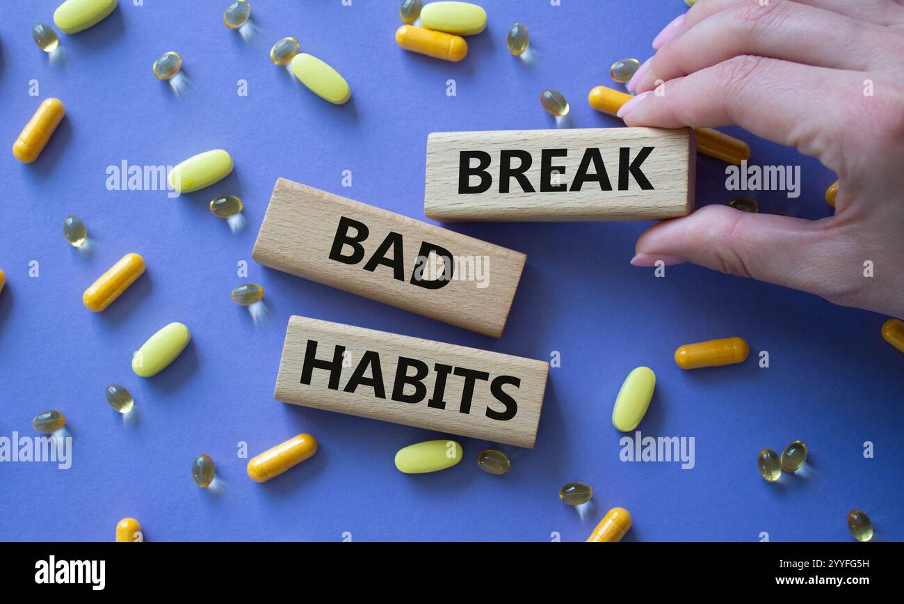 Break bad habits symbol. Concept words Break bad habits on wooden ...