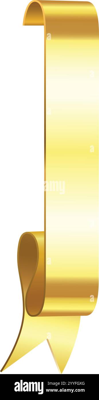 Vertical golden banner hanging with folded end and two tails, creating ...