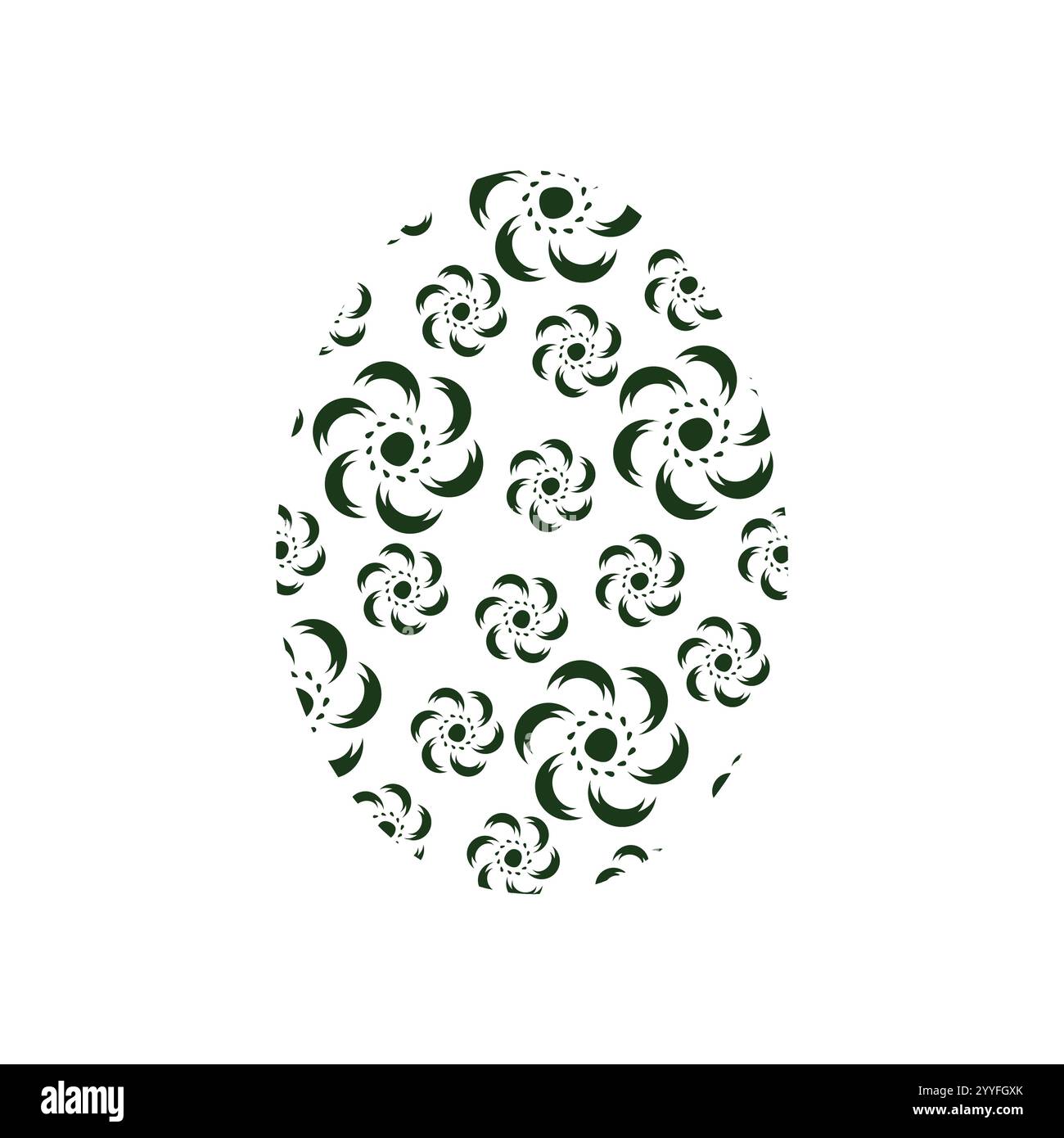 Isolated Black and White Oval Easter Egg Shape with Ornamental Floral ...