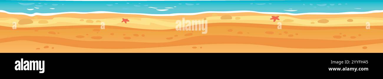 Beautiful vector illustration of a sandy beach with starfish, perfect ...