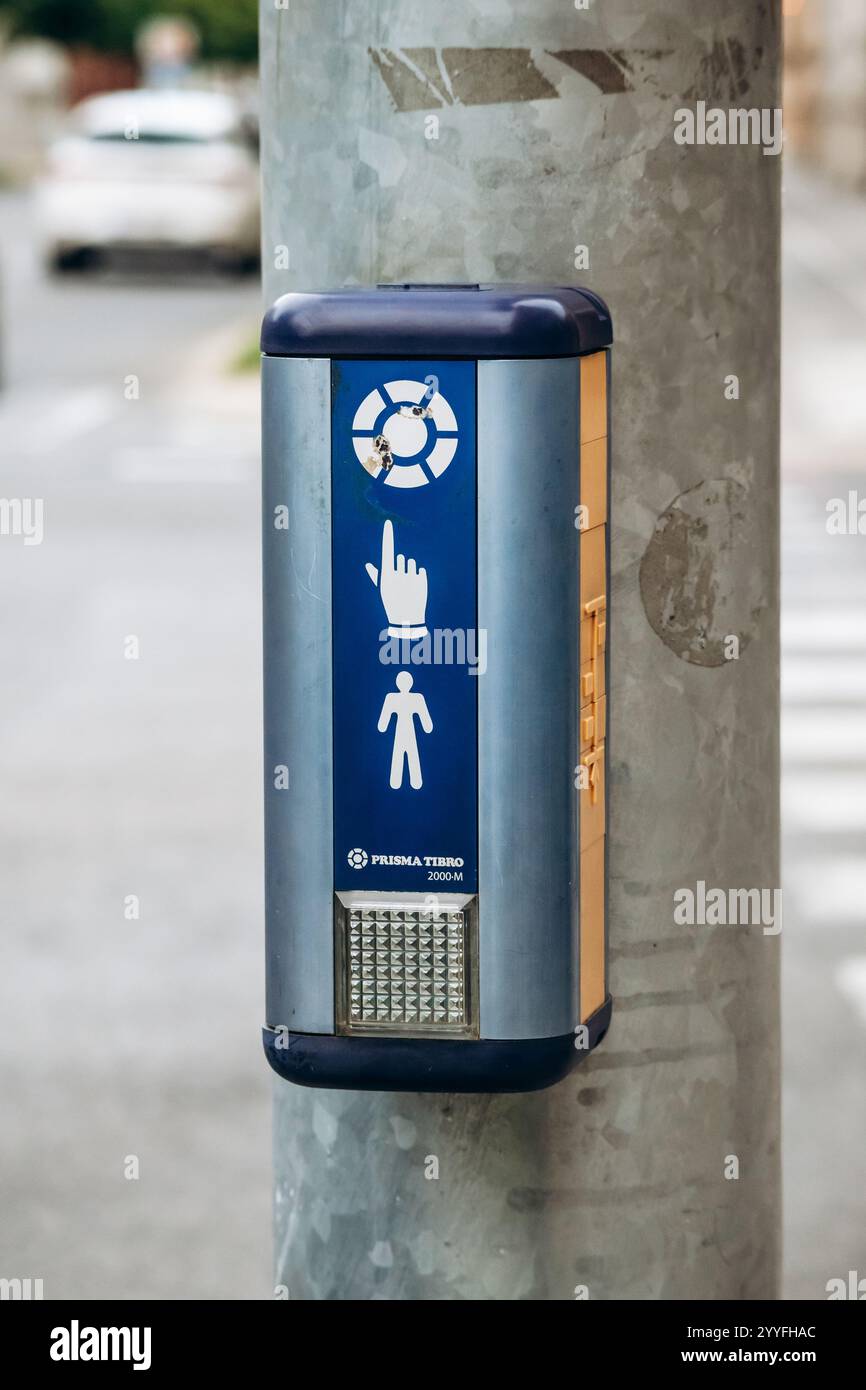 Pedestrian button to signal waiting and switch traffic light Stock ...