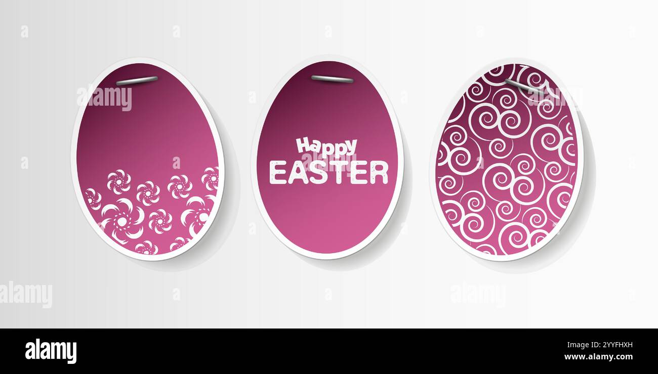 Set of Three Purple Lit Stapled Painted,Patterned Paper Easter Eggs ...