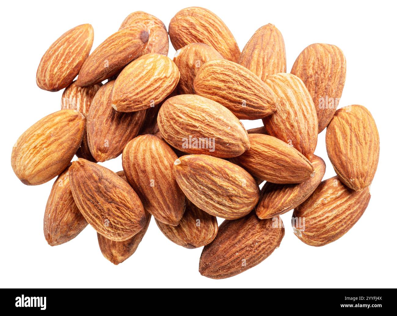 Pile of shelled almond nuts isolated on white background. File contains ...