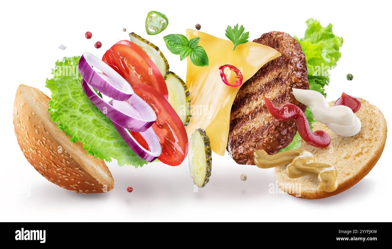 Fast food beef burger lettuce tomato slices Cut Out Stock Images ...