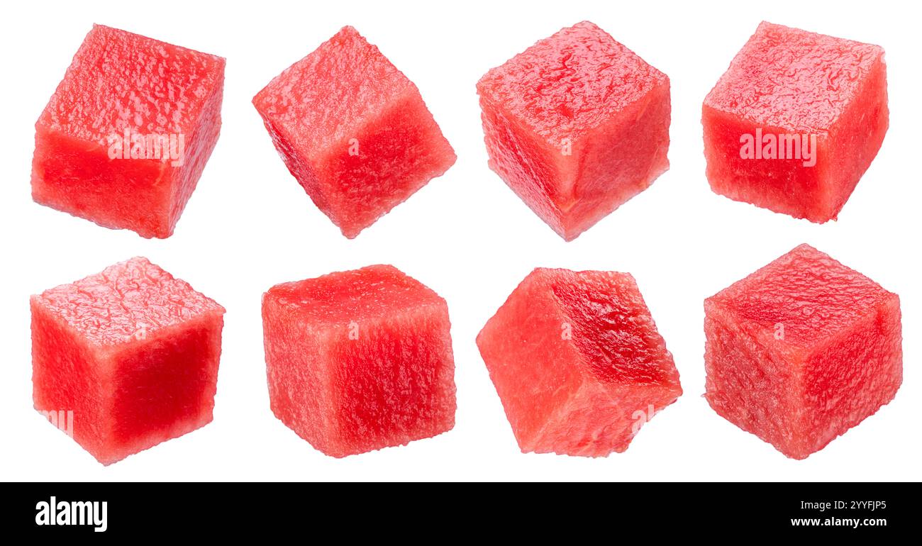 Set of watermelon cubes isolated on white background. File contains clipping paths Stock Photo ...