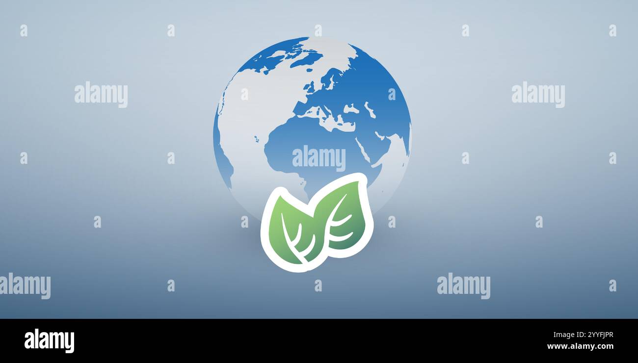 Blue Global Eco World Concept, Graphic Design Layout - Green Leaves and ...