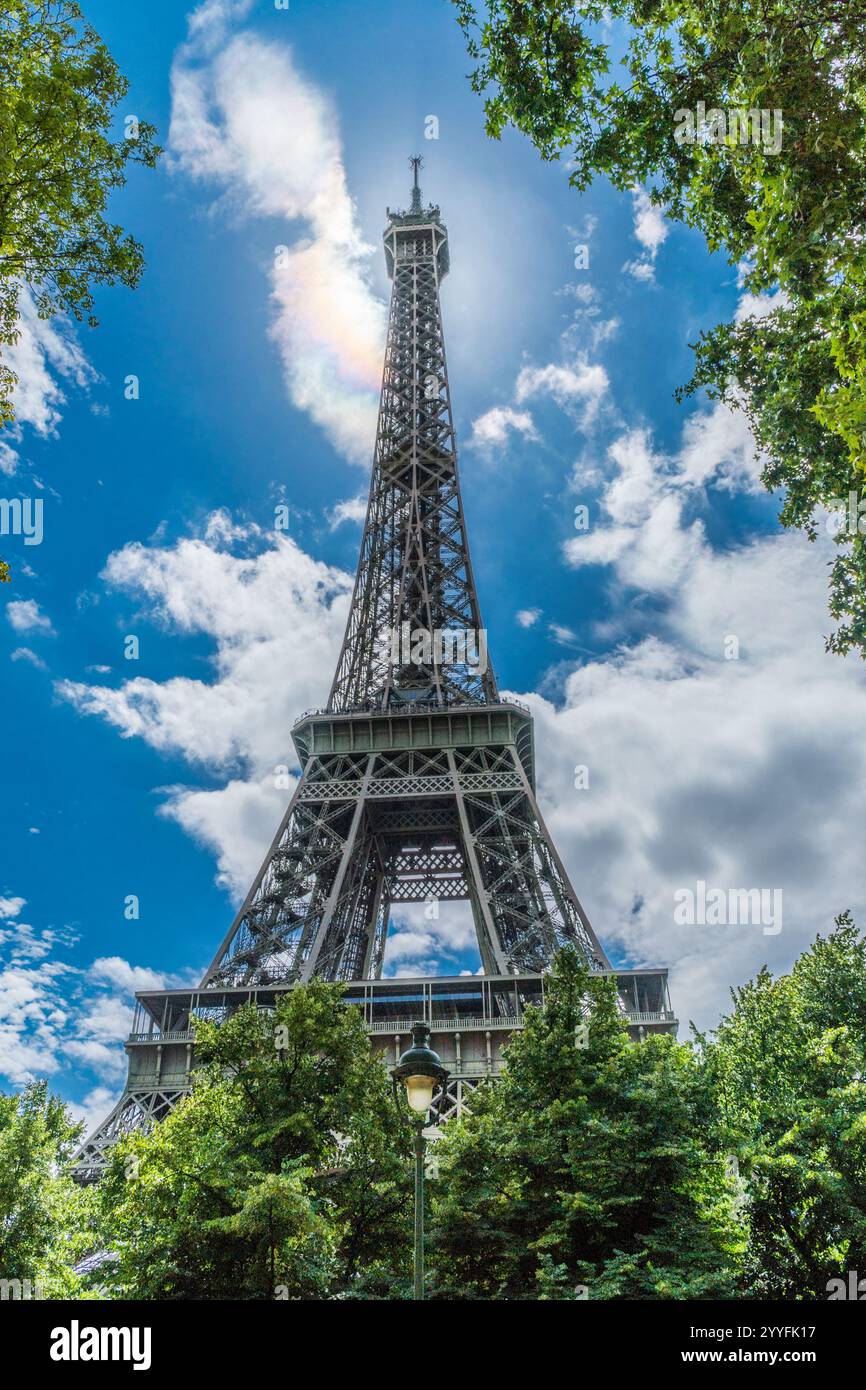Eiffel Tower, the most visited landmark in France. Bottom view close up ...