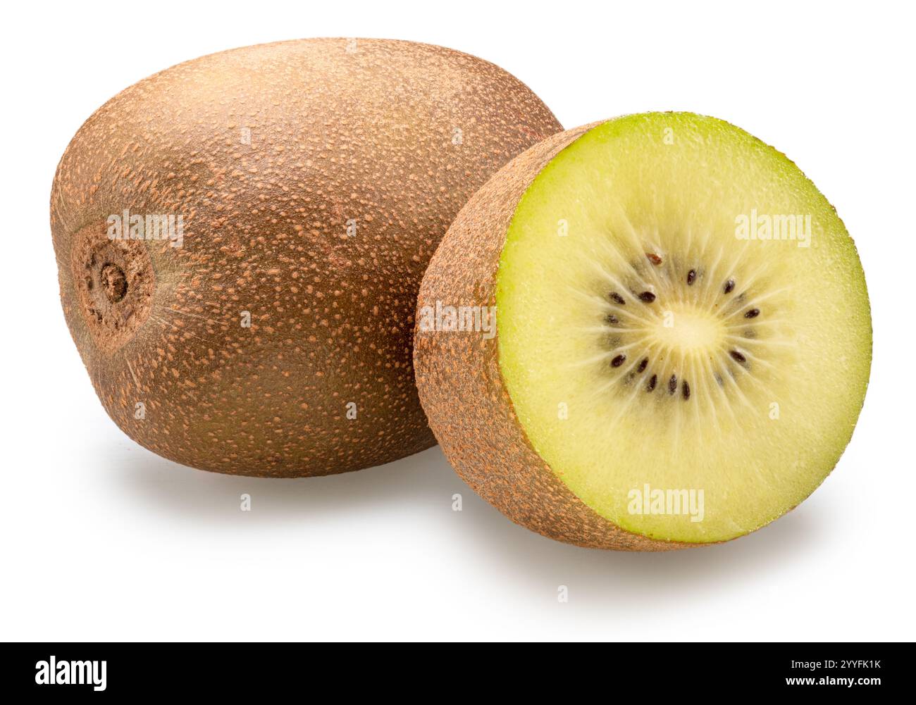 Golden kiwi fruit and cross cut of kiwi on white background. File ...