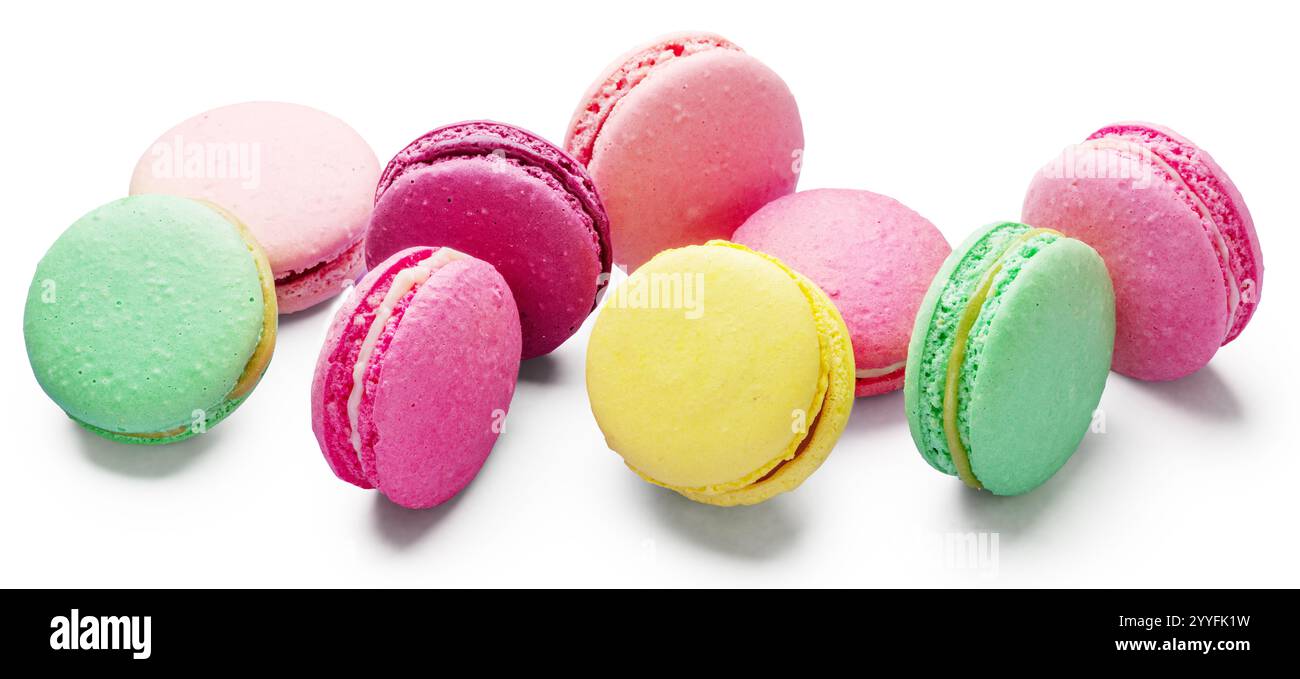 Lot of сolorful macarons isolated on white background. File contains ...
