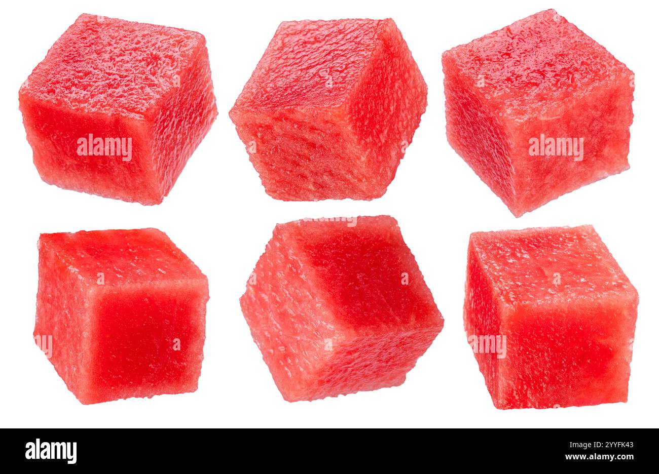 Set of watermelon cubes isolated on white background. File contains ...