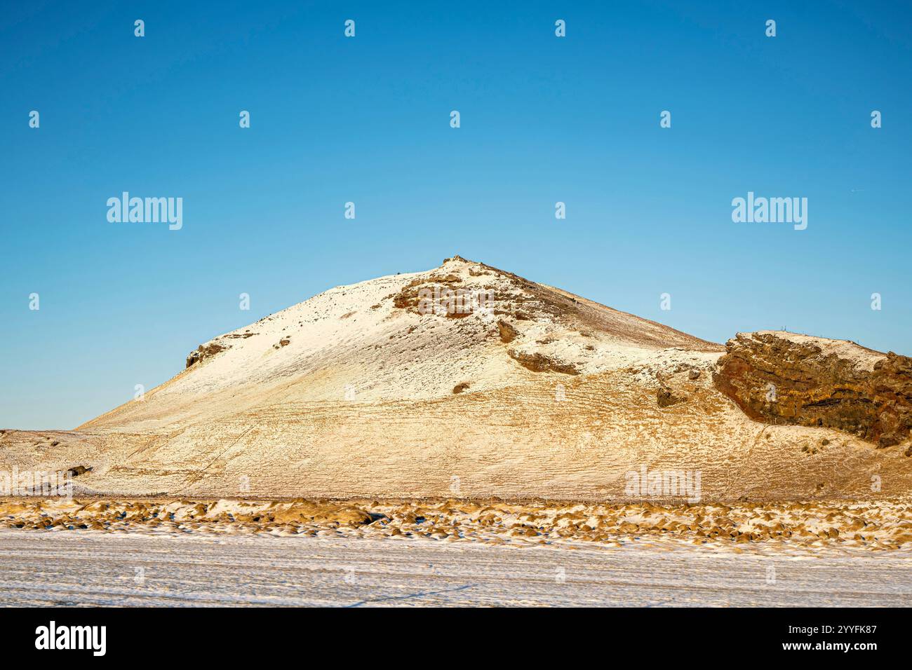 View of hill range landscape with blue sky on Vik village. The ...