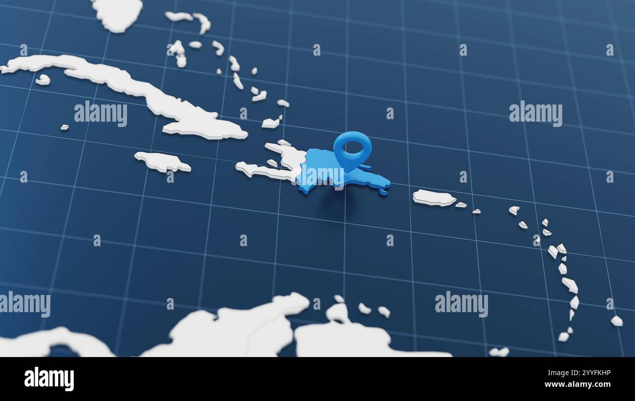 Blue Dominican Republic 3d map with pointer pin surrounded with other ...