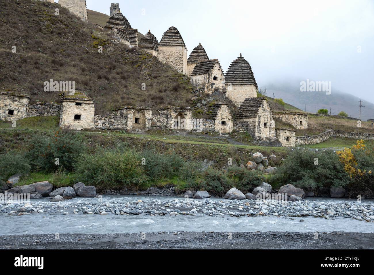 Dargavs in the morning fog. North Ossetia, Russia Stock Photo - Alamy
