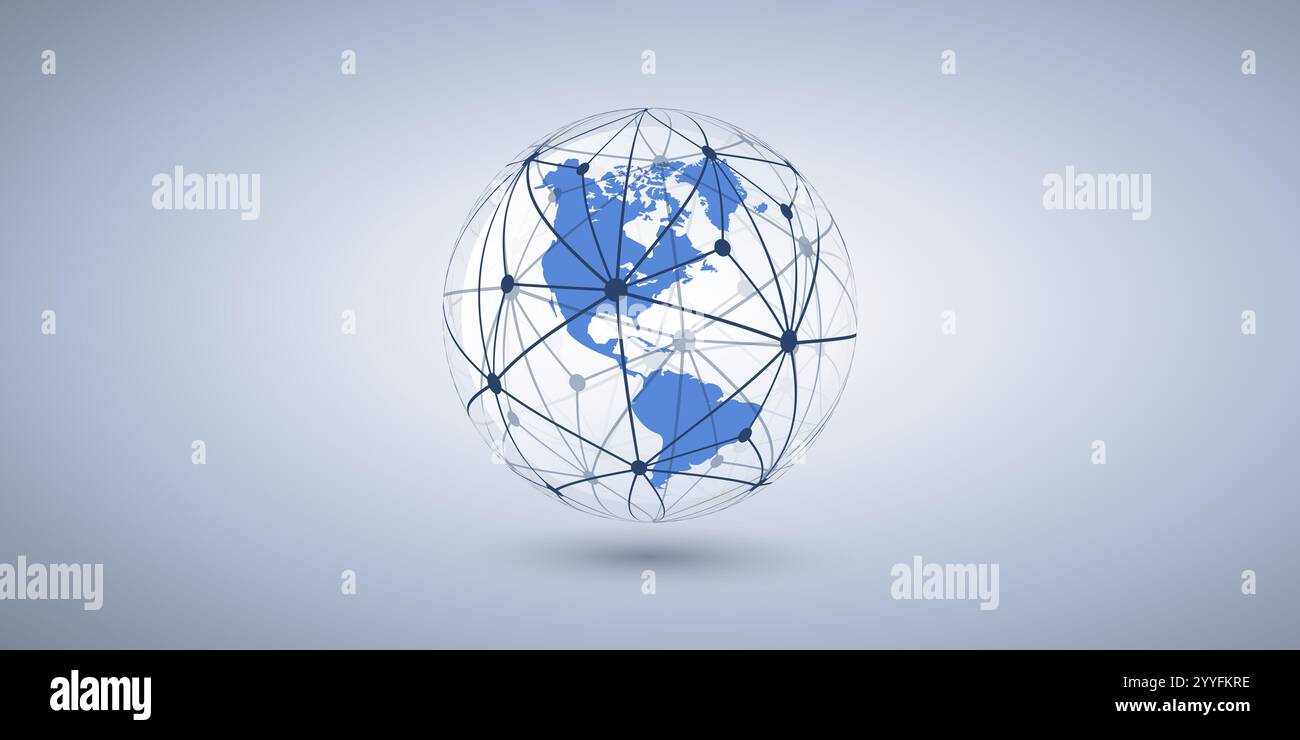 Cloud Computing and Networks Concept - Transparent Polygonal Mesh Around Earth Globe, North and ...