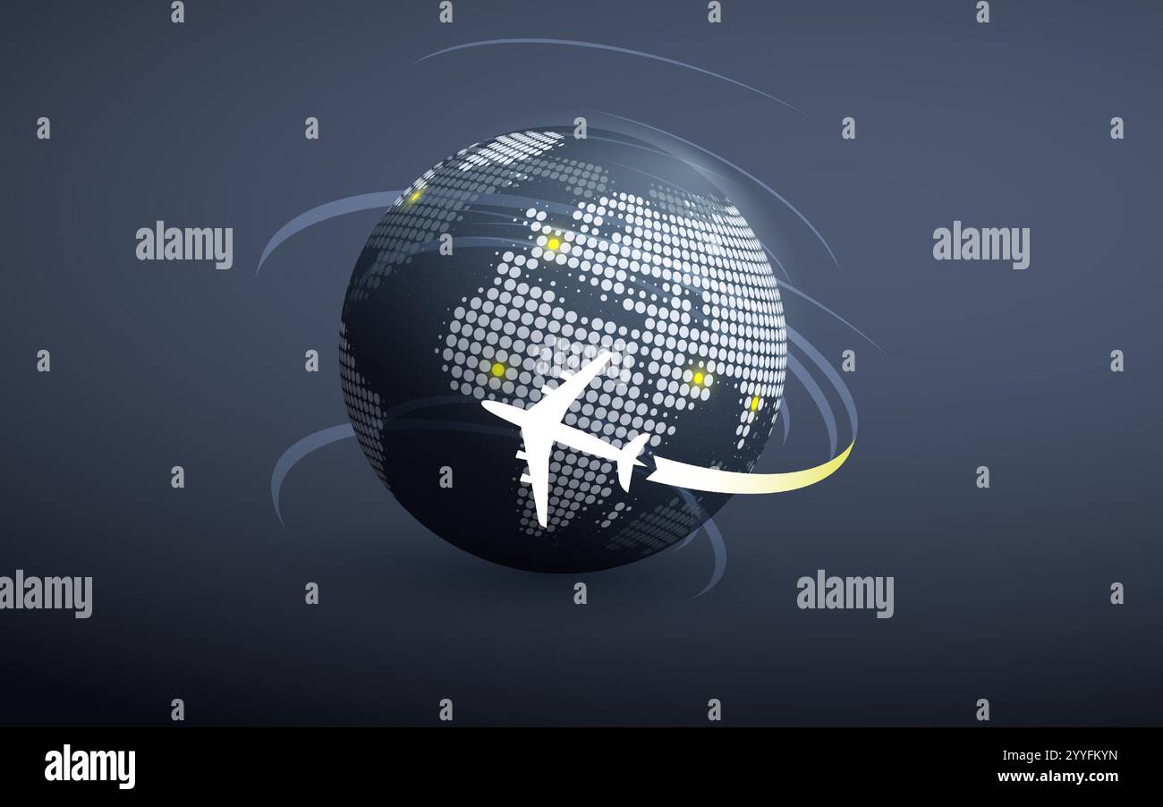Traveling Around the World - Travel by Airplane Concept - Dark Grey ...
